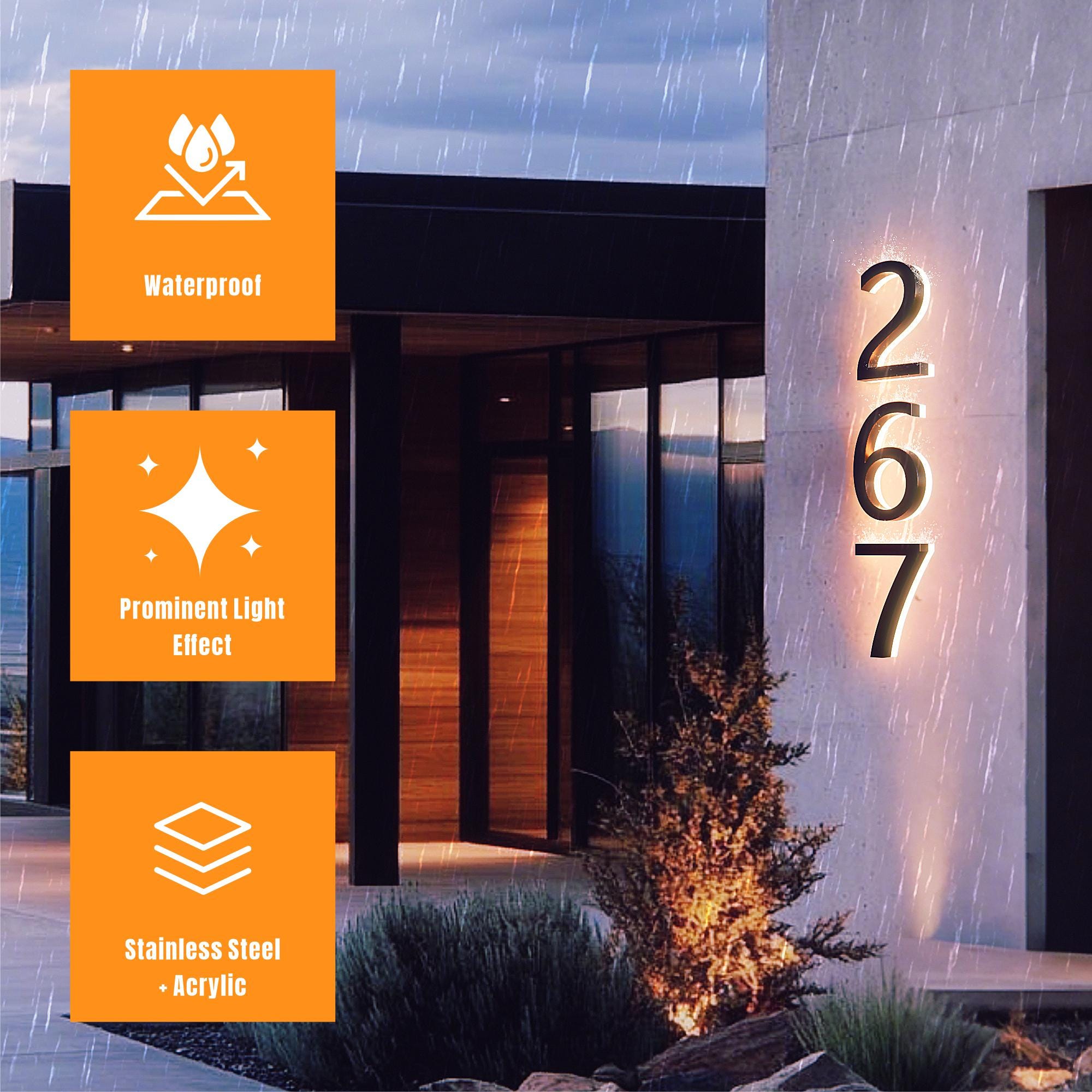 Solar Light-up House Number, Custom Address Sign, Weatherproof Metal ...