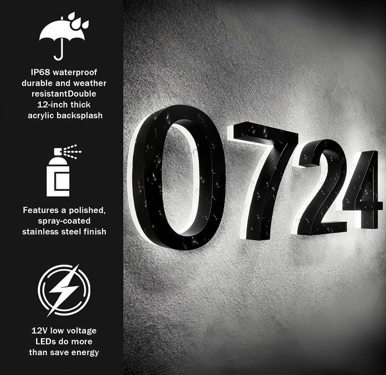 LED Street Number Sign, Modern Stainless Steel House Plaque, Outdoor ...