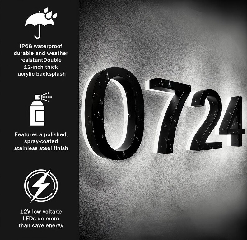 LED Street Number Sign, Modern Stainless Steel House Plaque, Outdoor ...