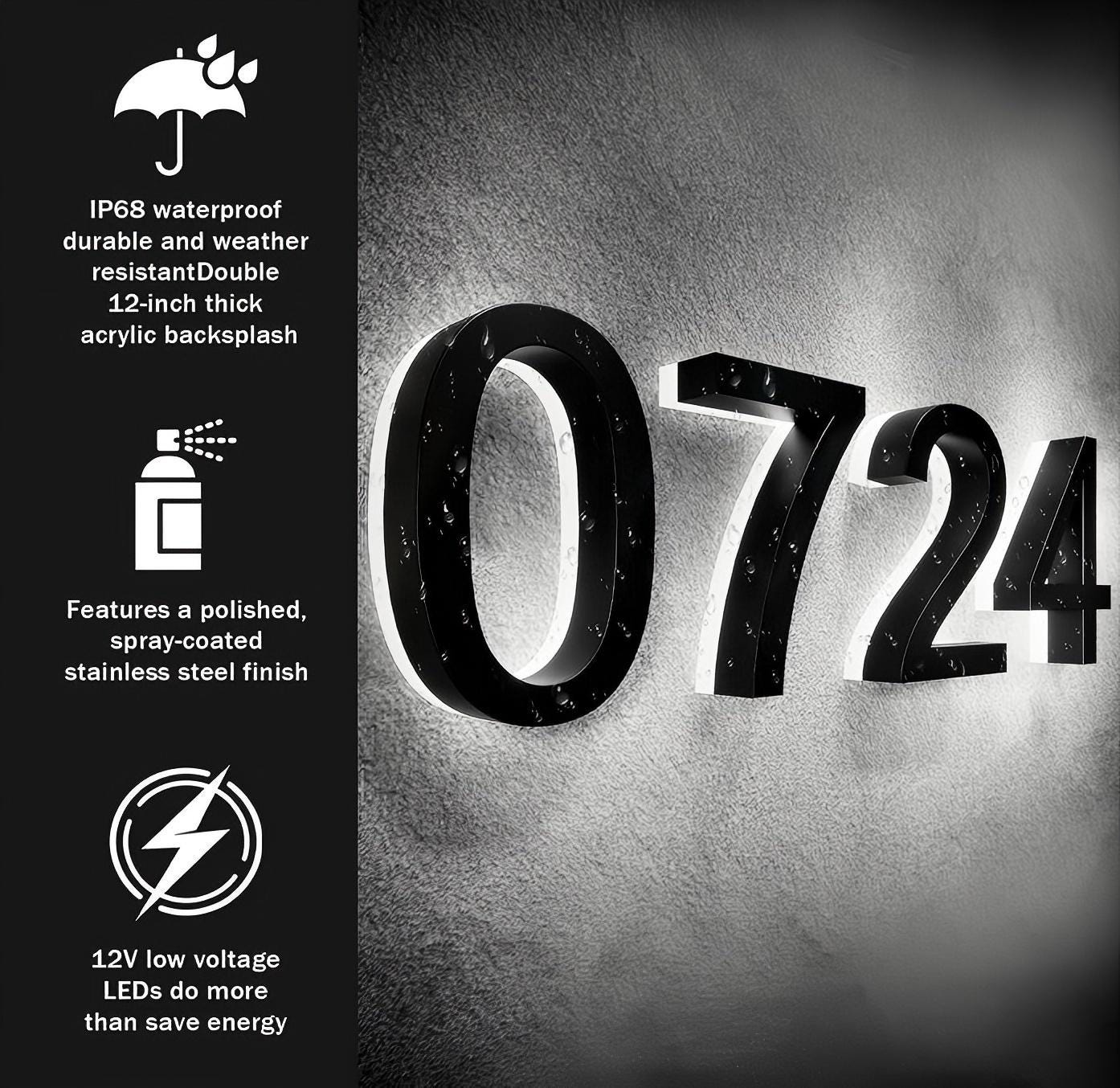 LED Street Number Sign, Modern Stainless Steel House Plaque, Outdoor ...