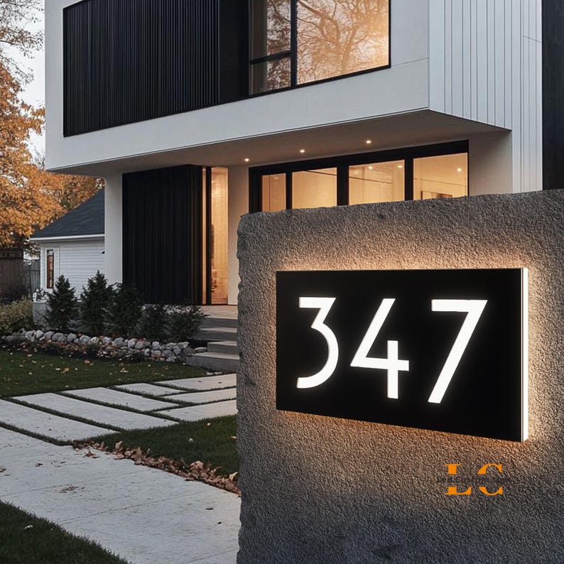 Custom Modern Solar House Numbers ,personalized Illuminated Address ...