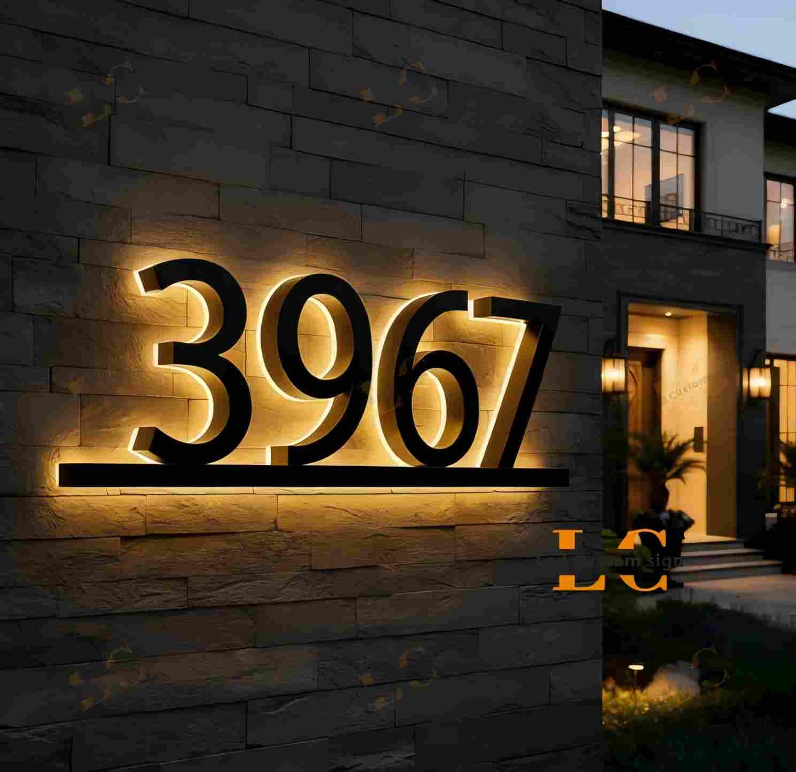 Modern Backlit LED House Numbers - Solar Powered Glowing Address Sign ...