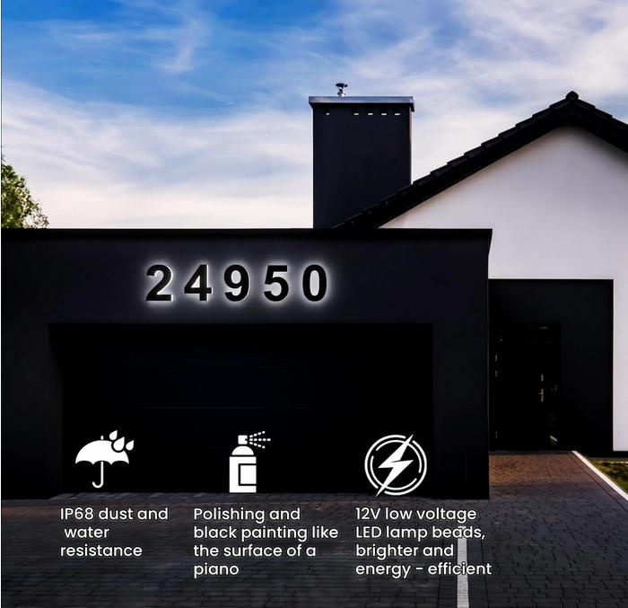 Custom Backlit LED House Numbers, Modern Stainless Steel Address Plaque ...