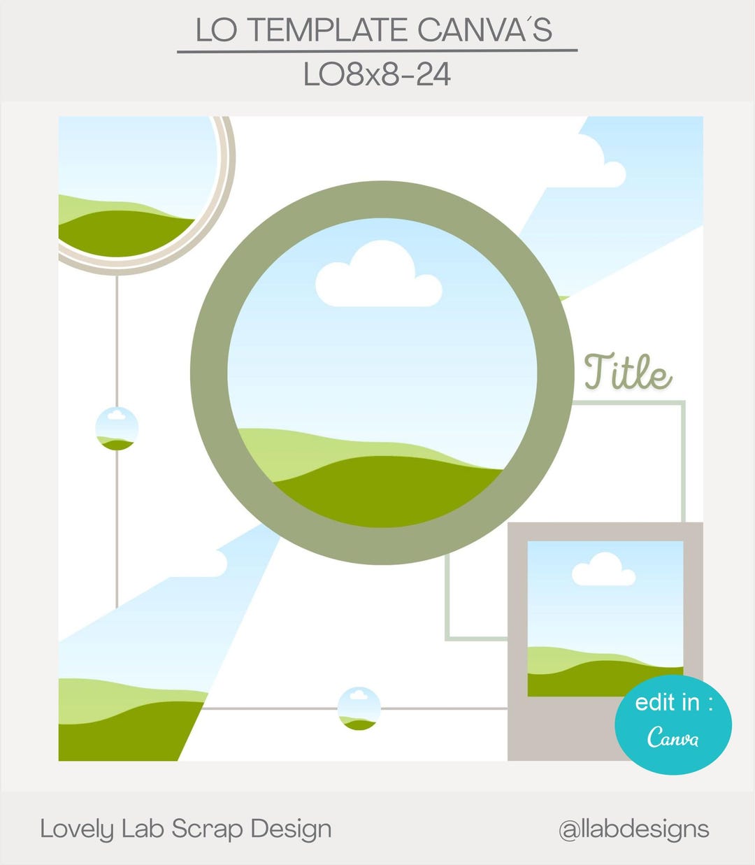 LO-24 -8x8- Template Canva Editable for Scrapbook - Page Printable - Etsy