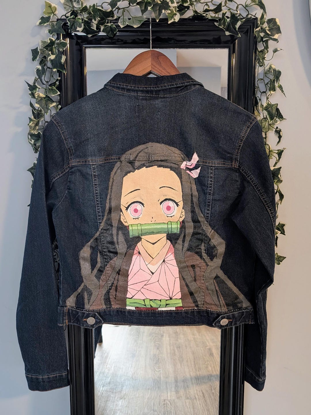 Demon Slayer Nezuko Inspired Hand-painted Jacket, Upcycled Jacket ...