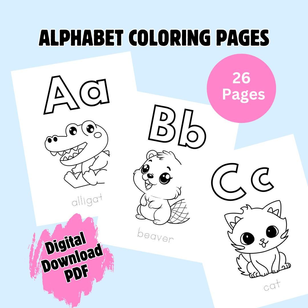 A-Z Alphabet Animal Coloring Pages | Pre-k & Kindergarten Tracing ...