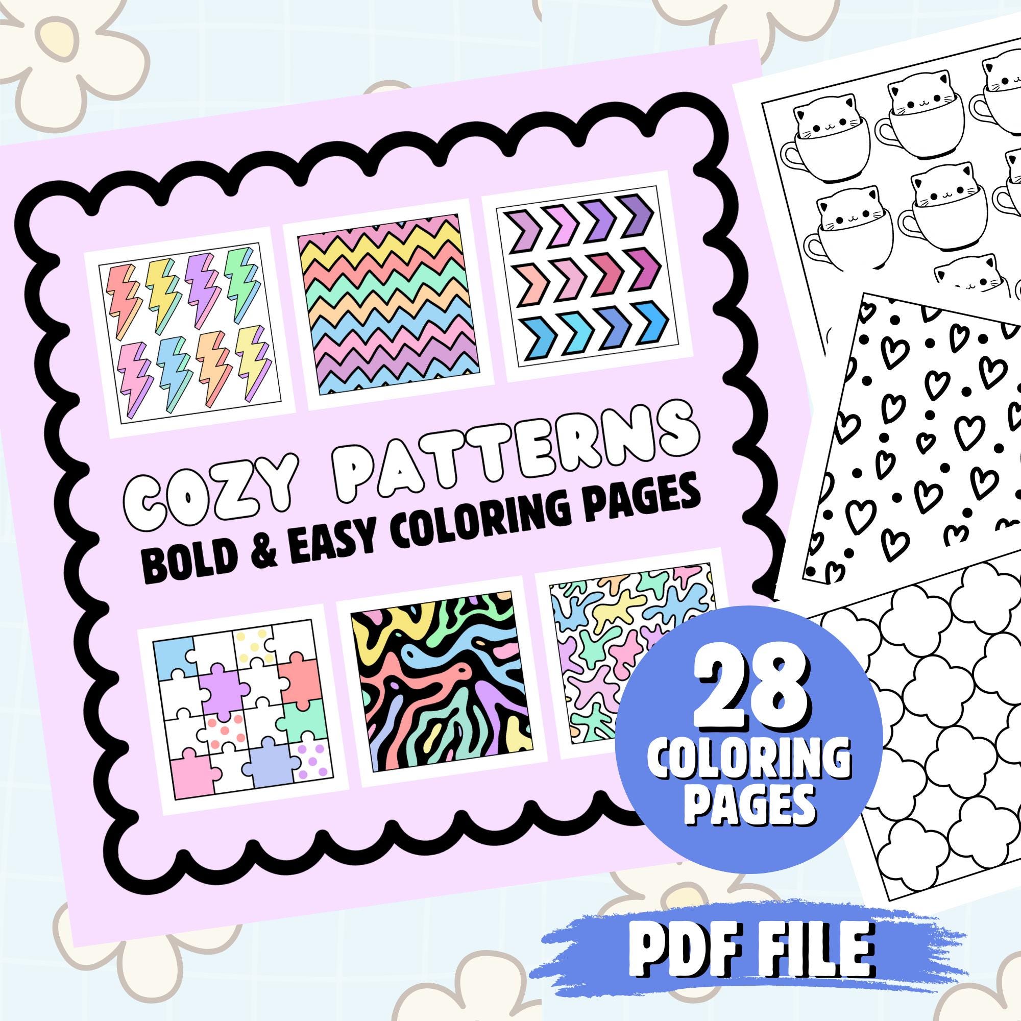Cozy Patterns: Bold & Easy Printable Coloring Pages, Easy Coloring for ...