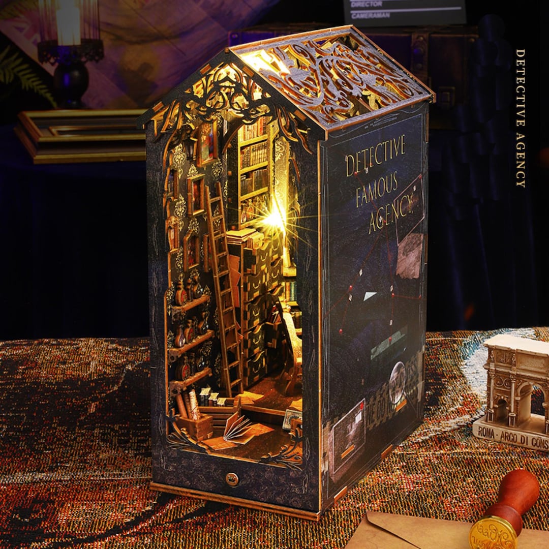 Detective Famous Agency Book Nook Kit DIY Miniature Wooden Bookshelf ...
