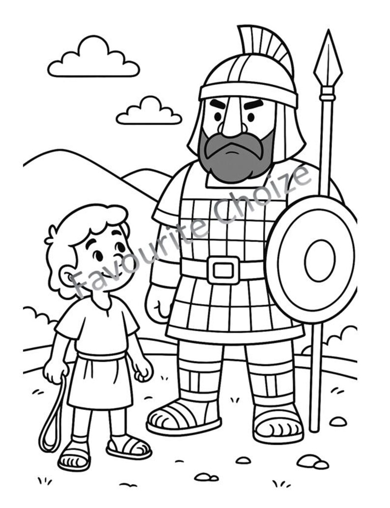 David and Goliath Coloring Page | Bible Story Printable PDF | Sunday ...