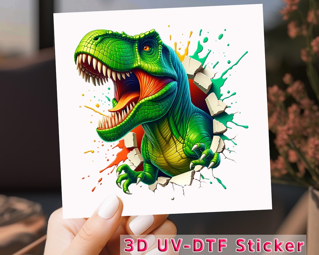 3D Dinosaur UV DTF Transfer: T-rex Breakout Decal, Color Splash - Etsy