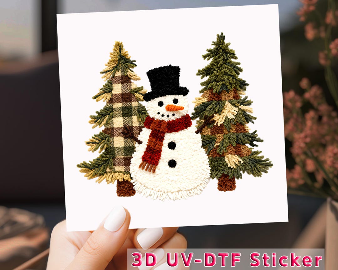 Snowman Christmas UV DTF Transfer: Rustic Winter Scene With Soft Faux ...