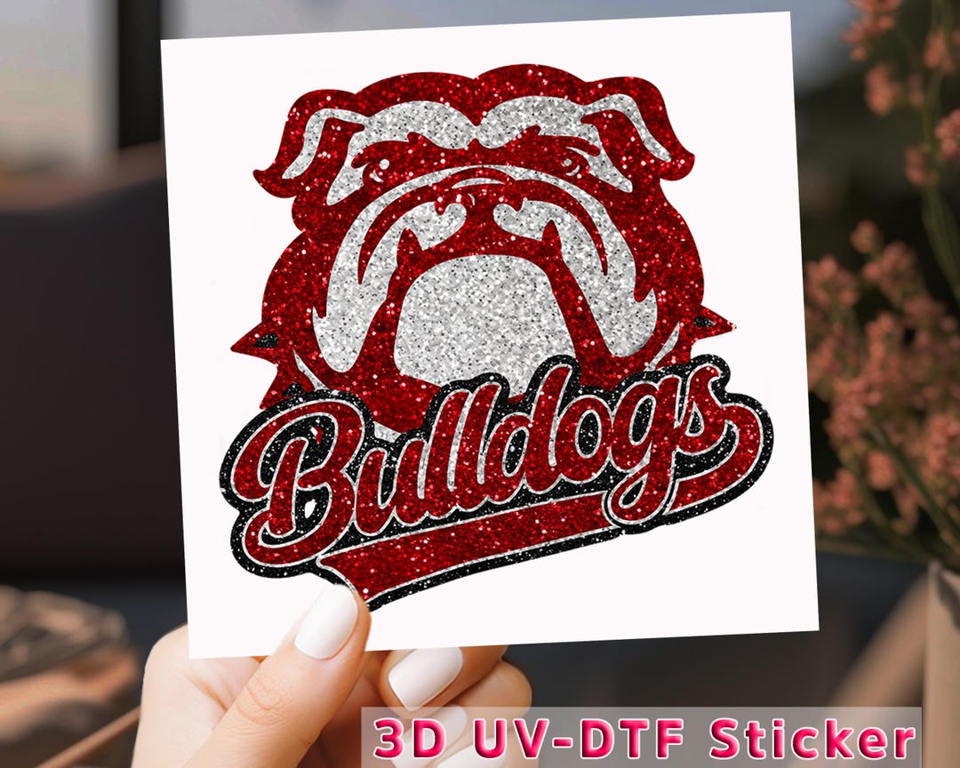 Fierce Bulldogs UV DTF Sticker: Red Silver Mascot Sports Team Spirit ...
