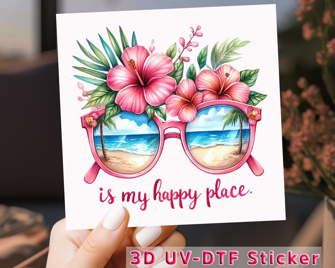 Tropical Sunglasses UV DTF Sticker, Pink Hibiscus Beach Wrap - Etsy