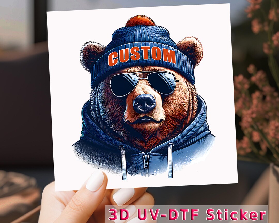 Bear Mascot UV DTF Transfer, Blue Beanie, Sunglasses (sticker Decal) - Etsy