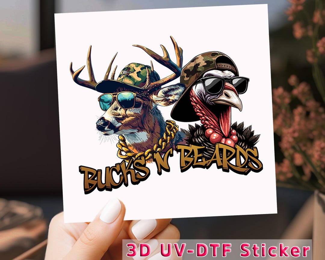 Bucks and Beards UV DTF, Deer Turkey Decal, Uv Dtf Cup Wrap, Hunting ...