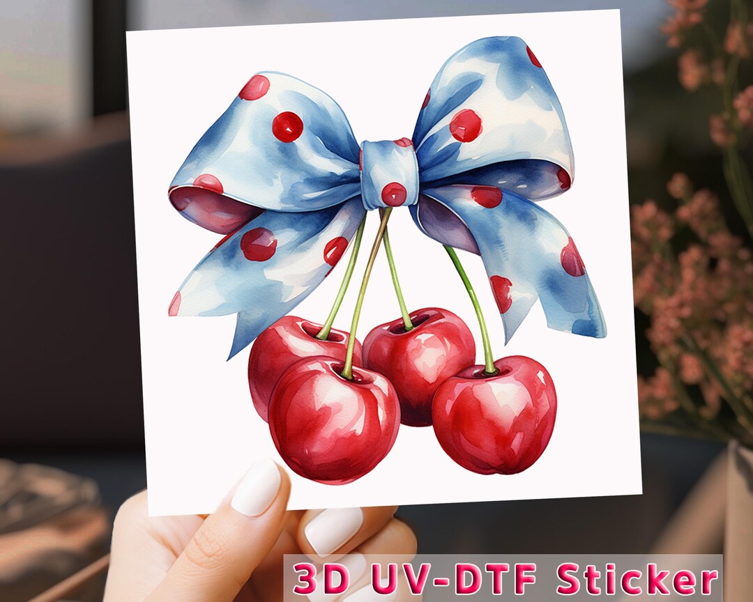 Cherry Fruit Sticker - Watercolor Summer UV DTF Transfer - Etsy