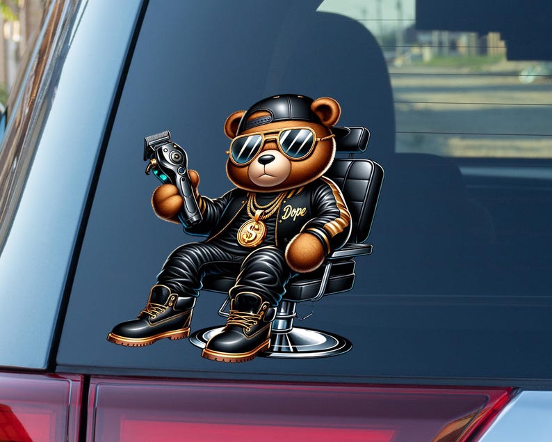 Barber Bear Sticker: Dope Gold Chain Teddy With Clipper UV DTF Transfer ...