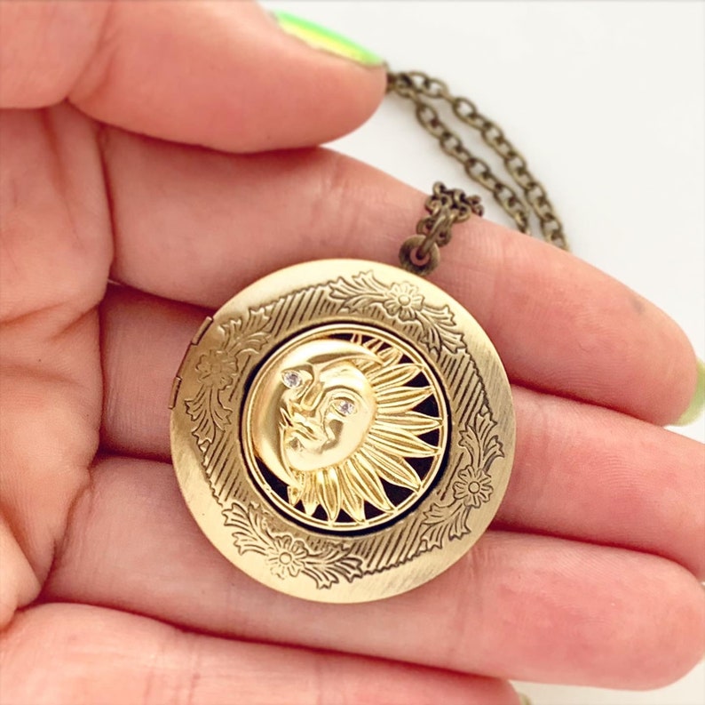 Sun and Moon Locket Necklace Celestial Jewelry Photo Locket - Etsy