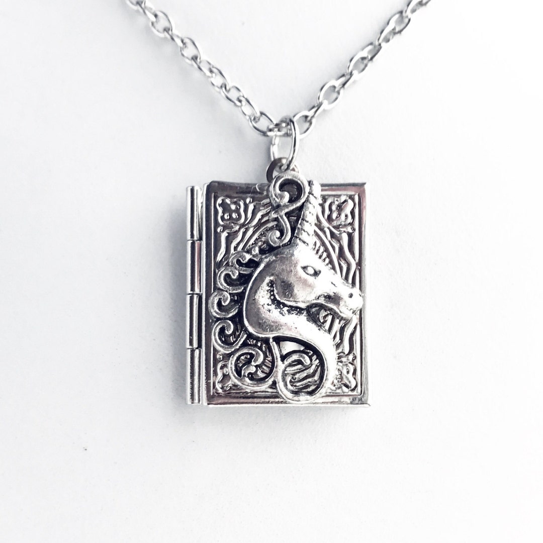 Unicorn Locket Necklace Book Locket Book Lover Gift - Etsy