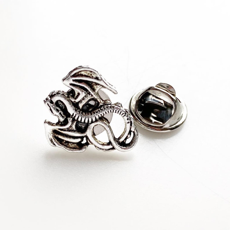 Dragon Lapel Pin Small Silver Tie Tack Brooch | Etsy