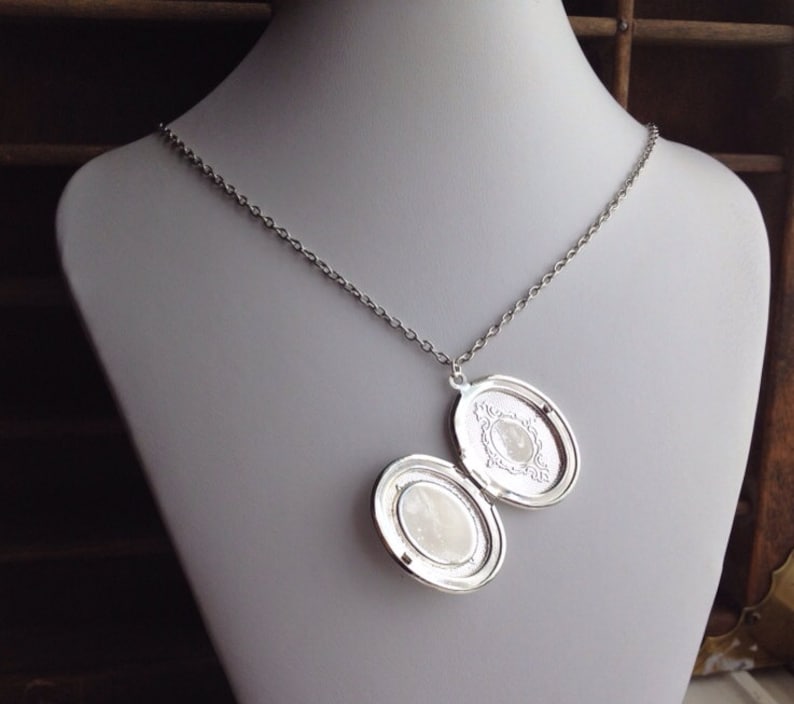 Cameo Locket Necklace Silver Vintage Victorian Style Lady Cameo Jewelry ...