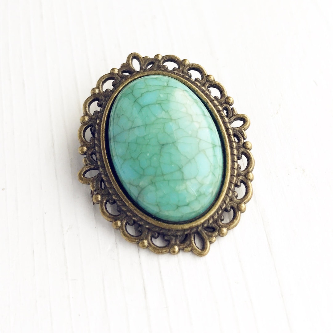 Faux Turquoise Brooch Blue Pin - Etsy