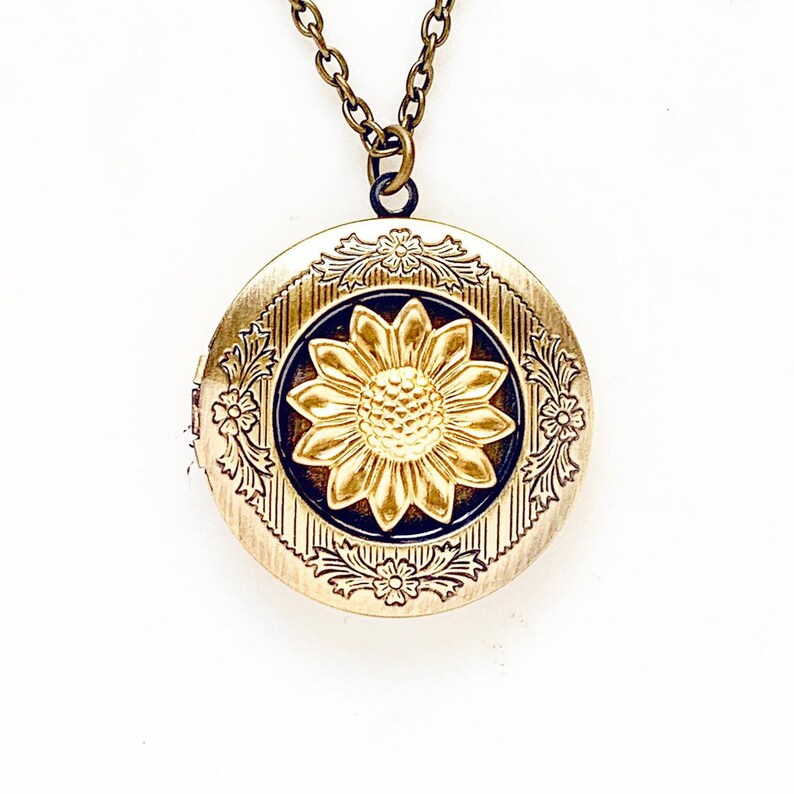 Sunflower Necklace Locket Floral Flower Jewelry Photo Locket | Etsy