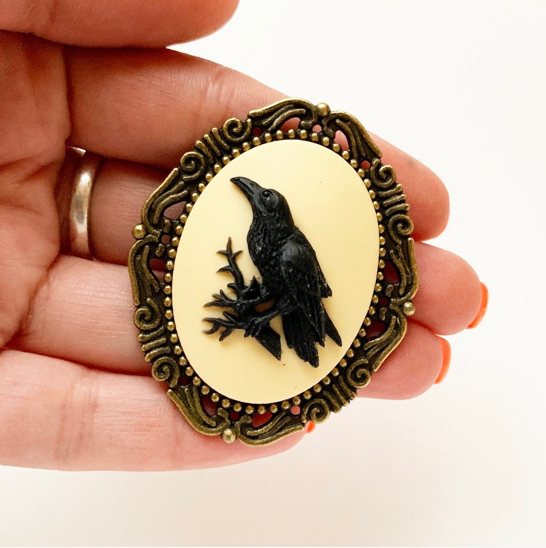 Raven Cameo Brooch Crow Pirate Hat Pin Edgar Allan Poe Gift - Etsy