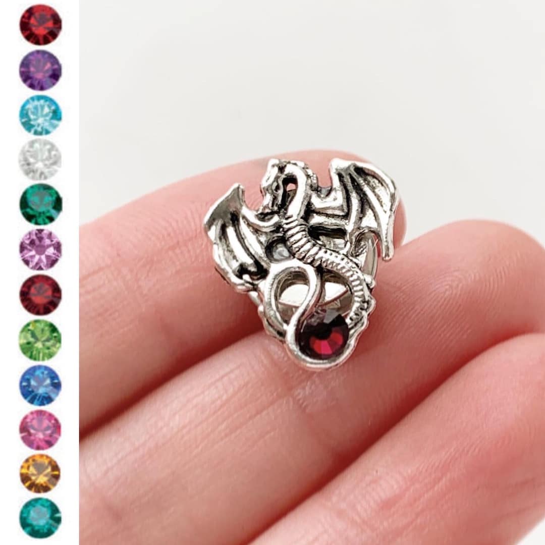 Dragon Lapel Pin Birthstone Small Silver Tie Tack Brooch - Etsy