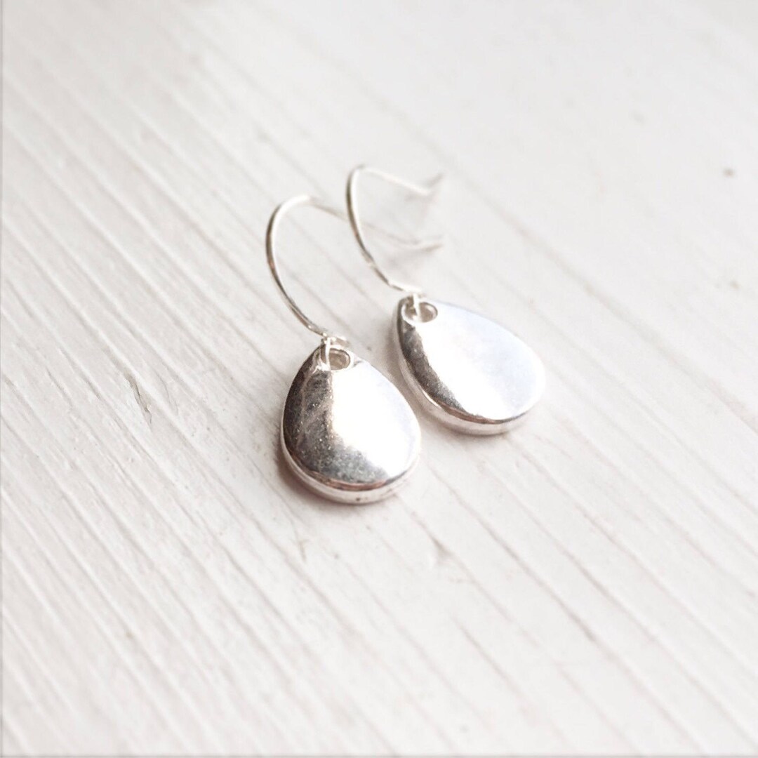 Silver Raindrop Earrings Minimalist Rain Drop Tear Teardrop - Etsy