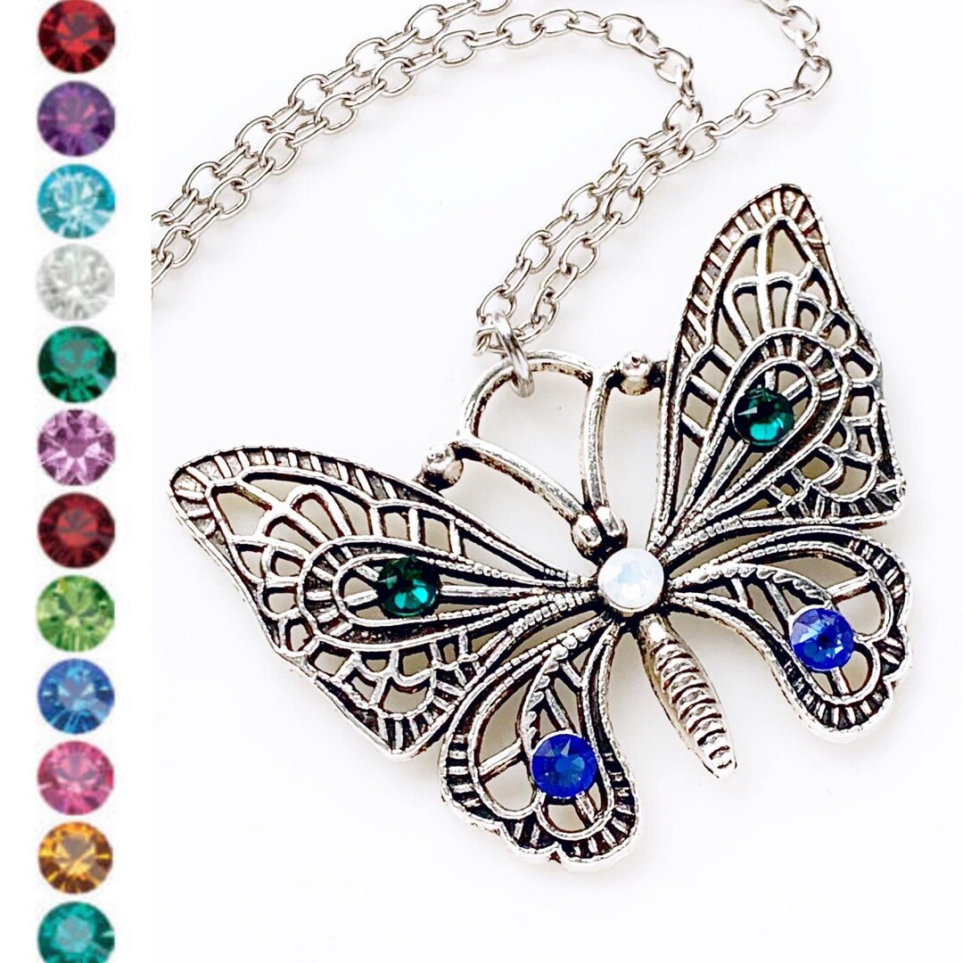 Butterfly Necklace Birthstone Necklace Personalized Gift for Mom ...
