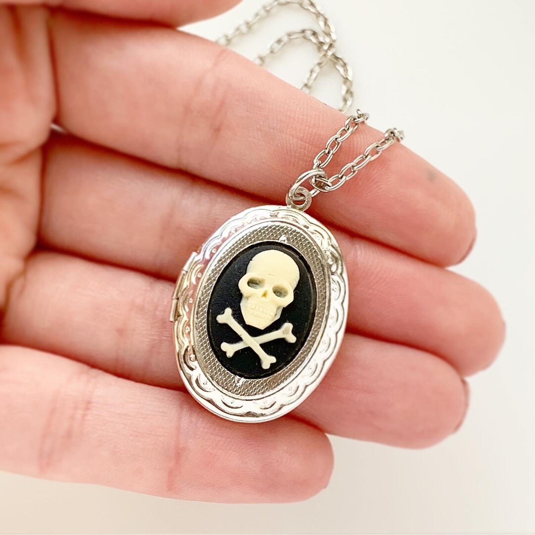Skull Locket Necklace Gothic Locket Skull and Crossbones Pirate ...