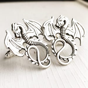 Dragon Cufflink Silver Dragon Cuff Links Nerd Geeky Wedding - Etsy