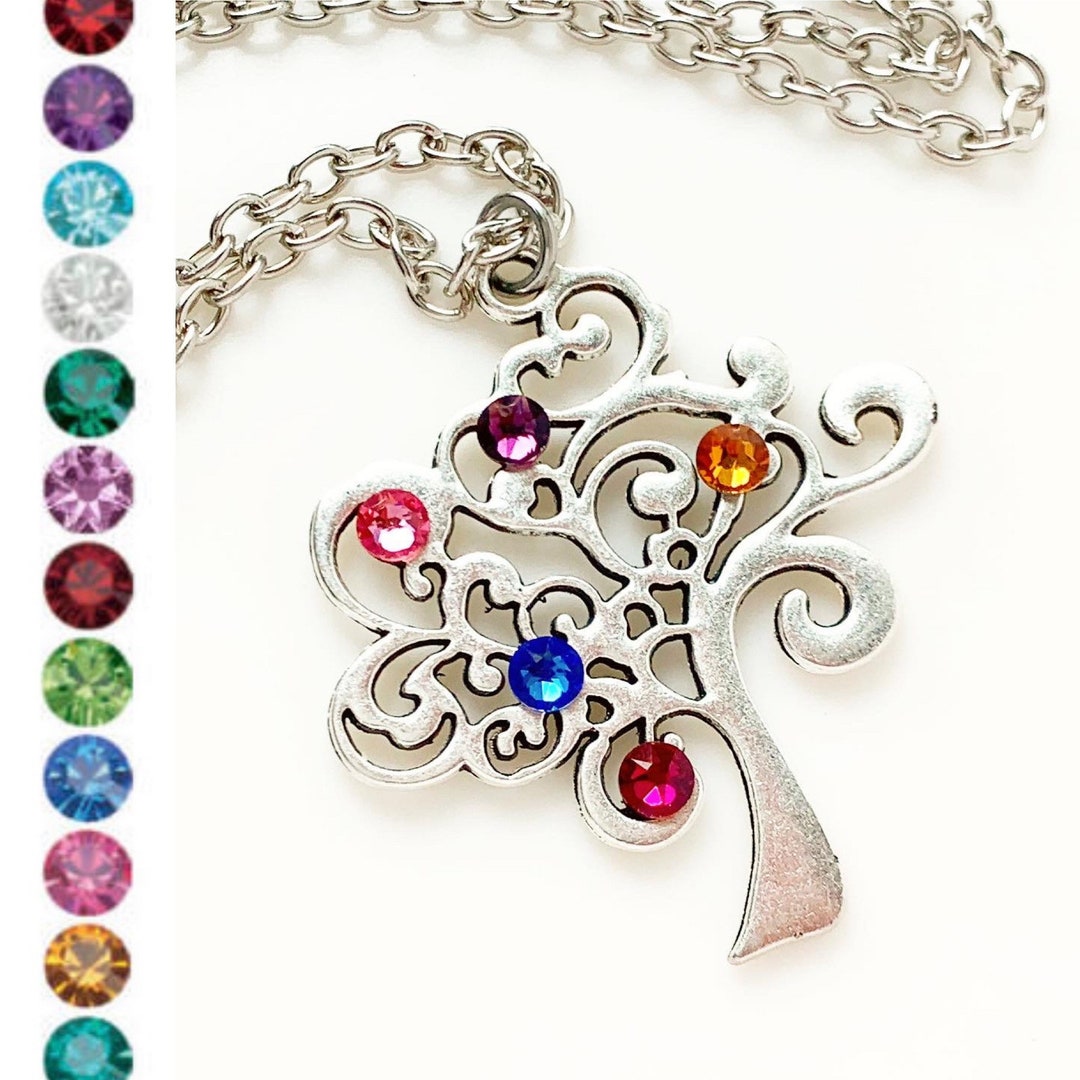 Birthstone Tree Necklace Family Tree of Life Birthstone - Etsy