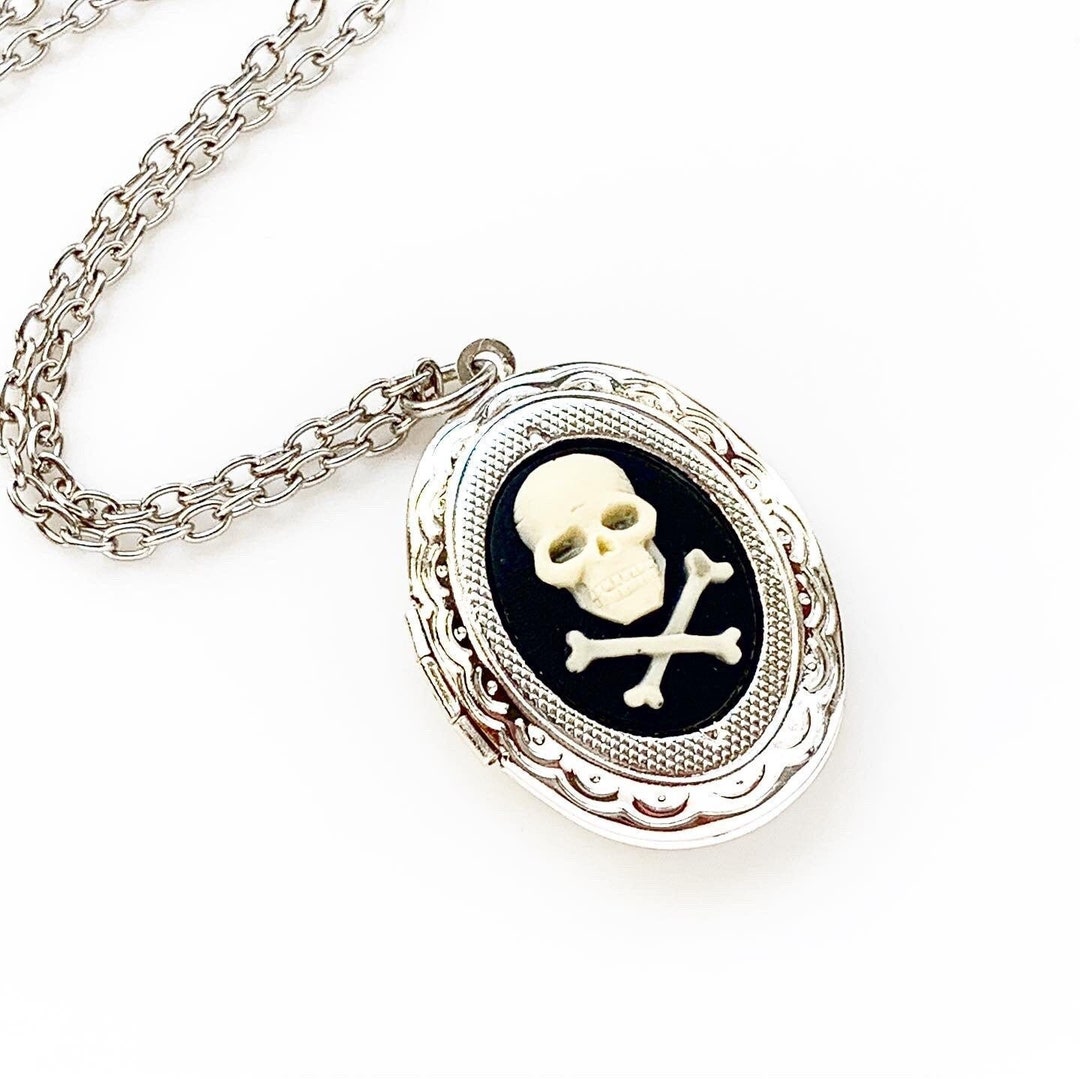 Skull and Crossbones Jolly Roger Locket Skull Necklace Cameo Locket ...