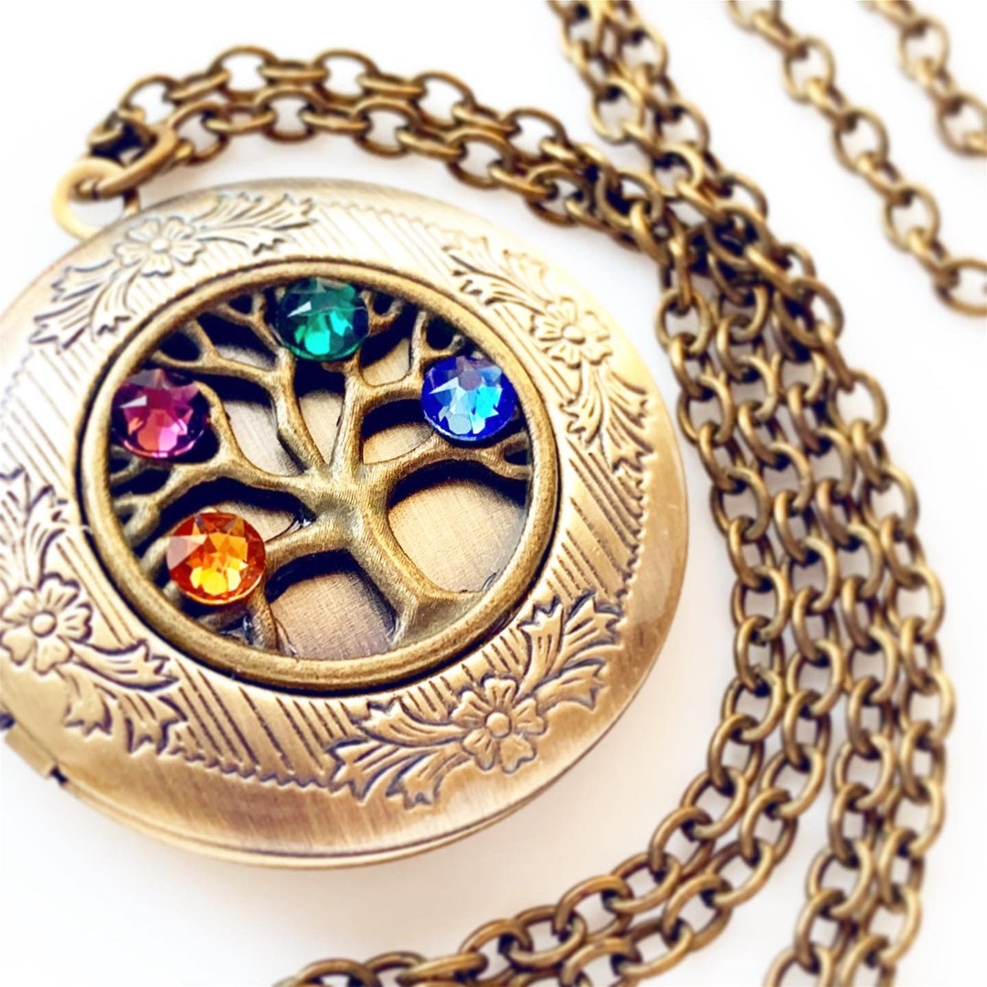 Family Tree Birthstone Locket Necklace Personalized Gift for Mom ...