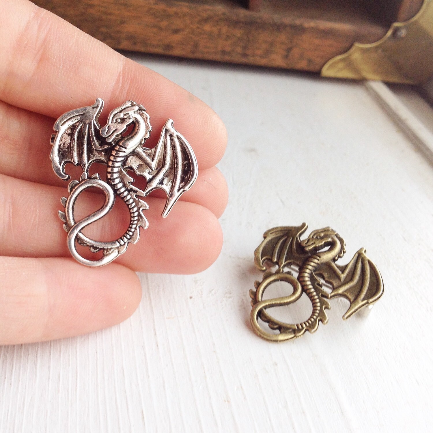 Dragon Brooch - Pick Your Finish - One Dragon Pin - Etsy