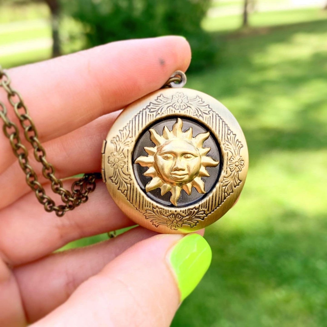 Sun Locket Necklace Celestial Locket Pendant Gift for Her - Etsy