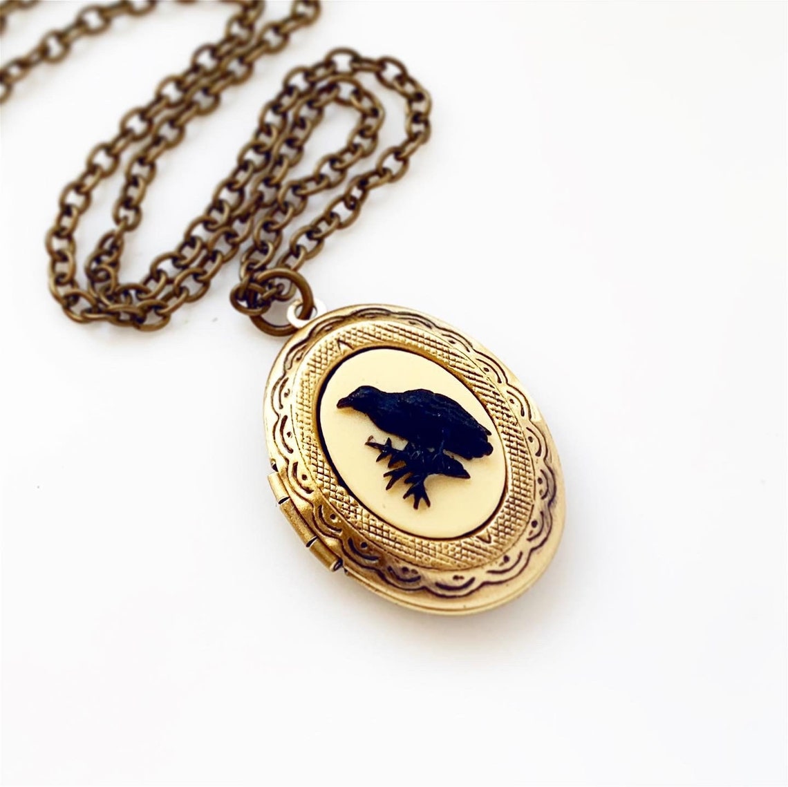 Raven Cameo Locket Necklace Crow Locket Pendant - Etsy