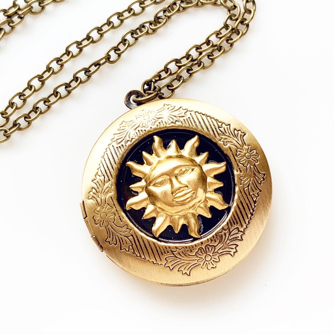 Sun Locket Necklace Sun Jewelry Photo Locket | Etsy