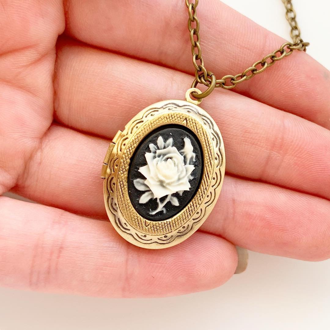 Rose Cameo Locket Necklace Cameo Jewelry Locket Pendant - Etsy
