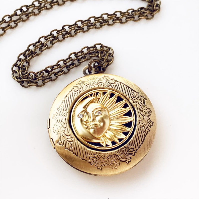 Sun and Moon Locket Necklace Celestial Jewelry Photo Locket - Etsy