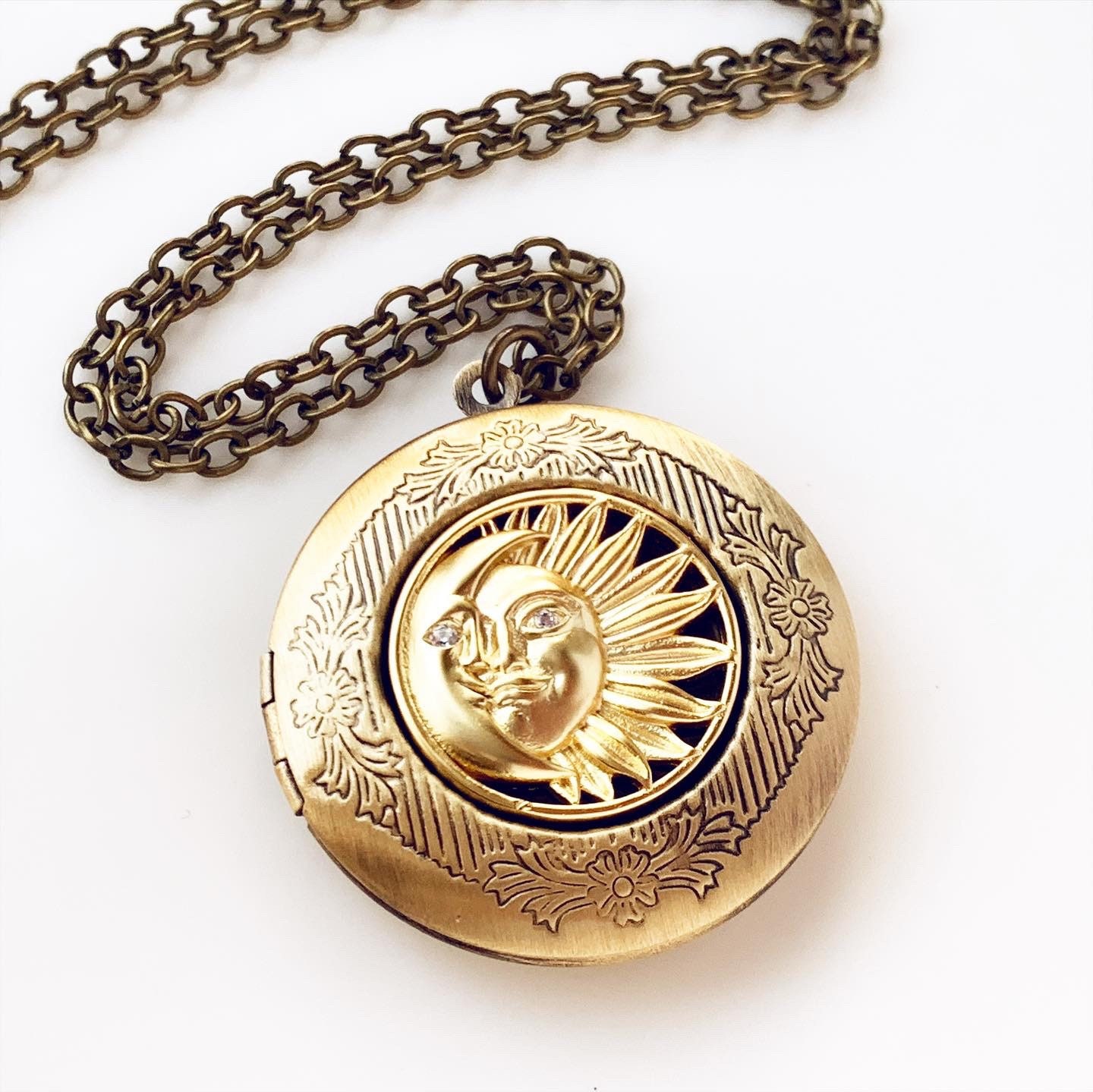 Sun and Moon Locket Necklace Celestial Jewelry Photo Locket | Etsy