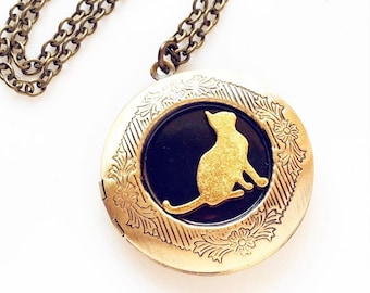 Vintage Cat Cameo Locket Necklace, Cat Lover Gift, Cat Jewelry - Etsy