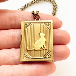 Cat Locket Necklace Book Locket Cat Lover Gift - Etsy