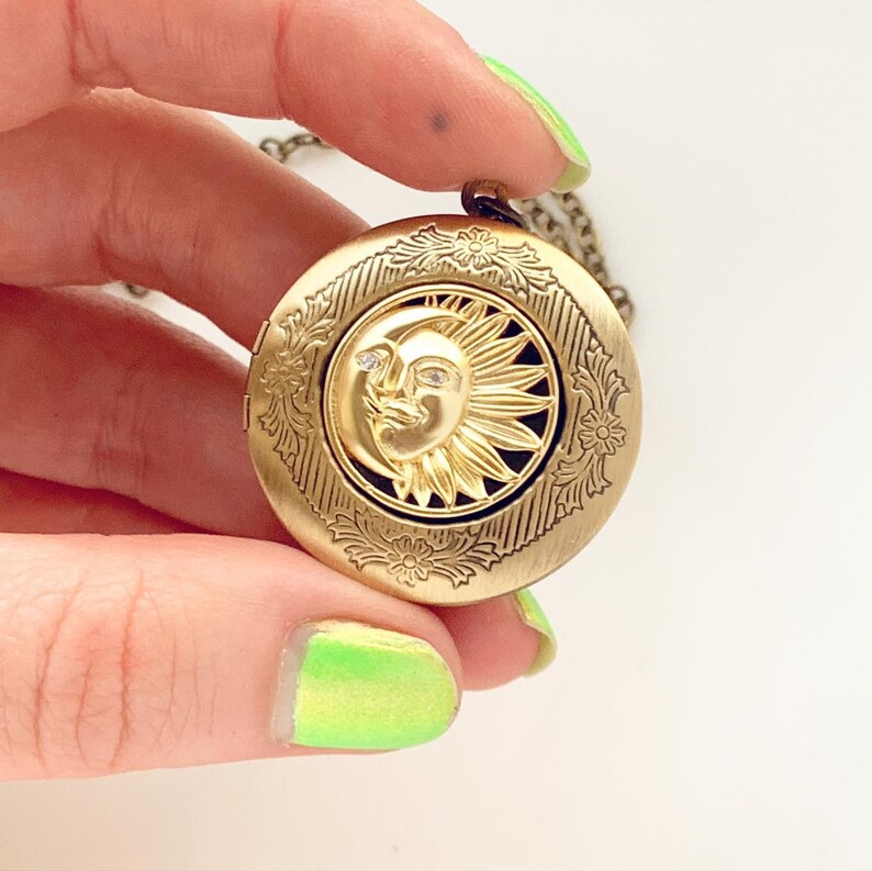 Sun and Moon Locket Necklace Celestial Jewelry Photo Locket - Etsy
