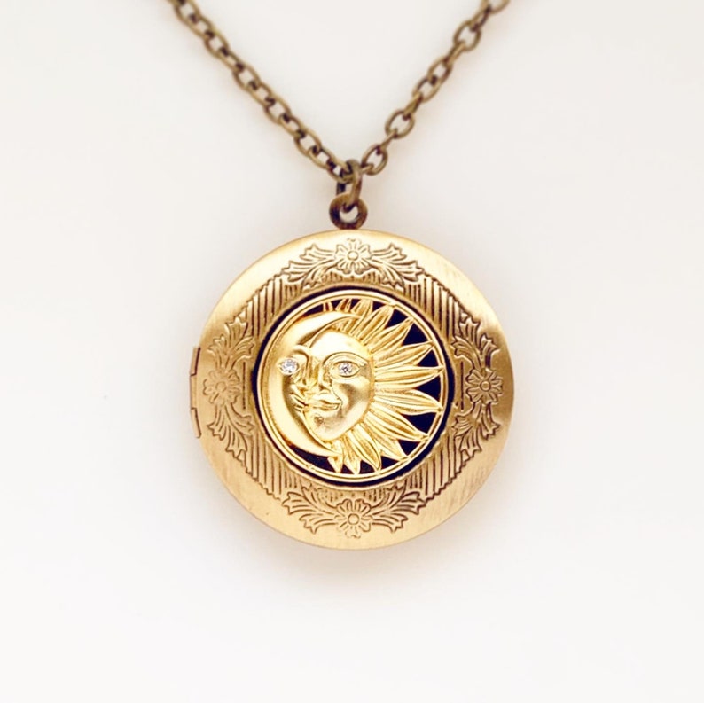 Sun and Moon Locket Necklace Celestial Jewelry Photo Locket - Etsy