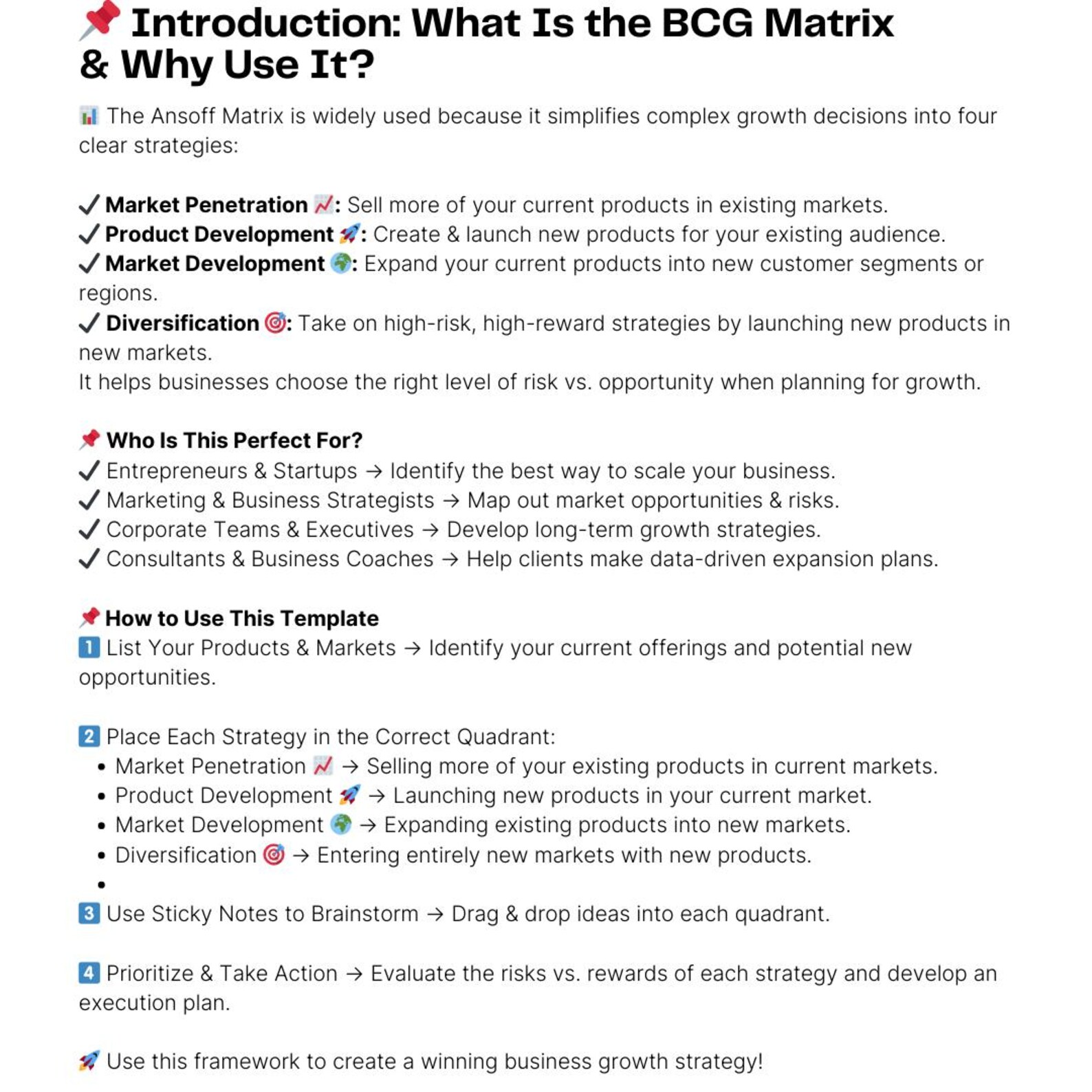 Ansoff Matrix Template | Business Growth & Market Expansion Strategy ...