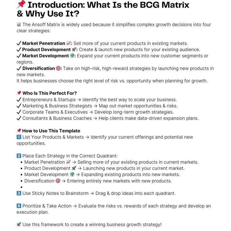 Ansoff Matrix Template | Business Growth & Market Expansion Strategy ...