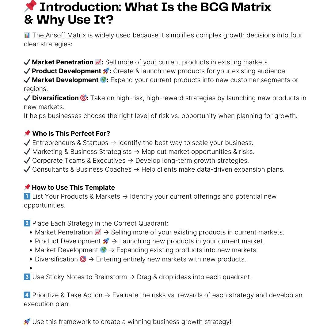 Ansoff Matrix Template | Business Growth & Market Expansion Strategy ...